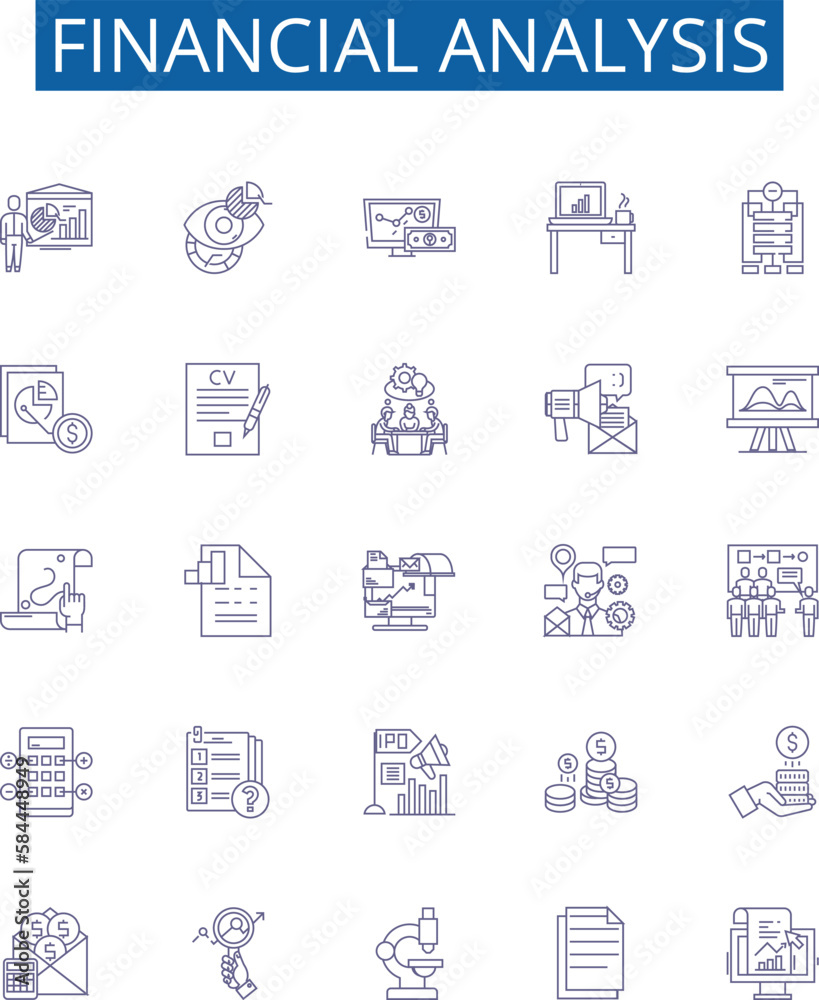 Financial analysis line icons signs set. Design collection of Budgeting ...