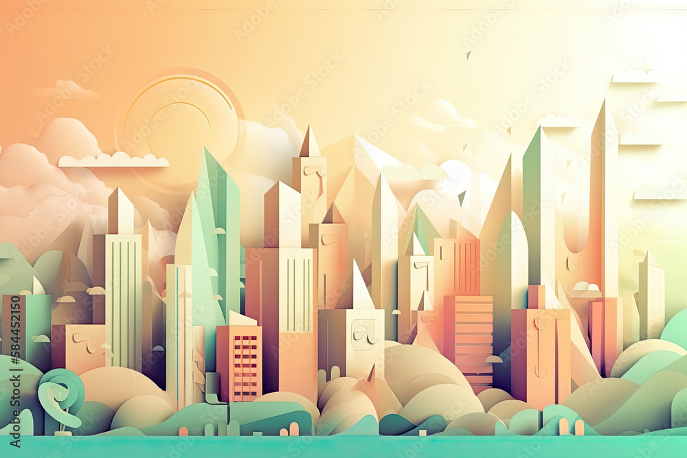 Skyscrapers in city made of paper. City landscape with living houses ...