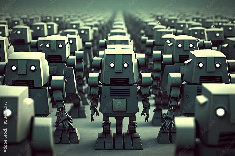 Robot crowd in rows. Robot army. Created with Generative AI Stock ...