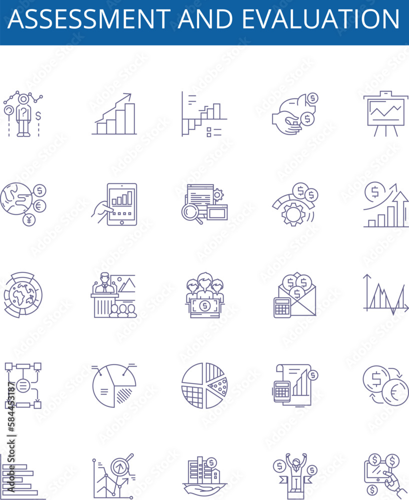 Assessment and evaluation line icons signs set. Design collection of ...