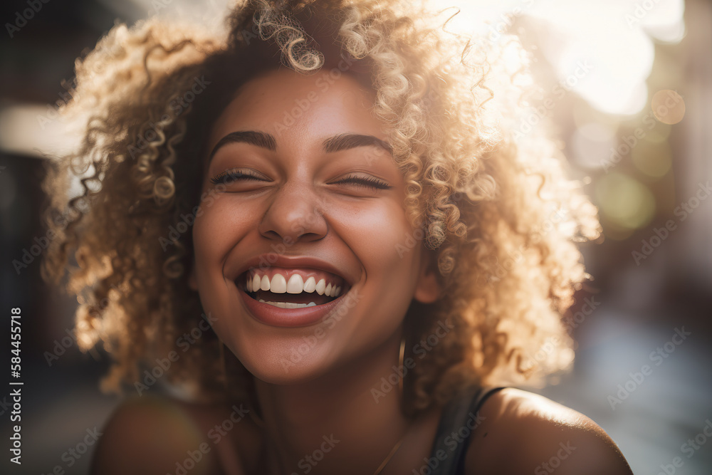 Face, hair care and beauty perfect smile of smiling happy black woman ...