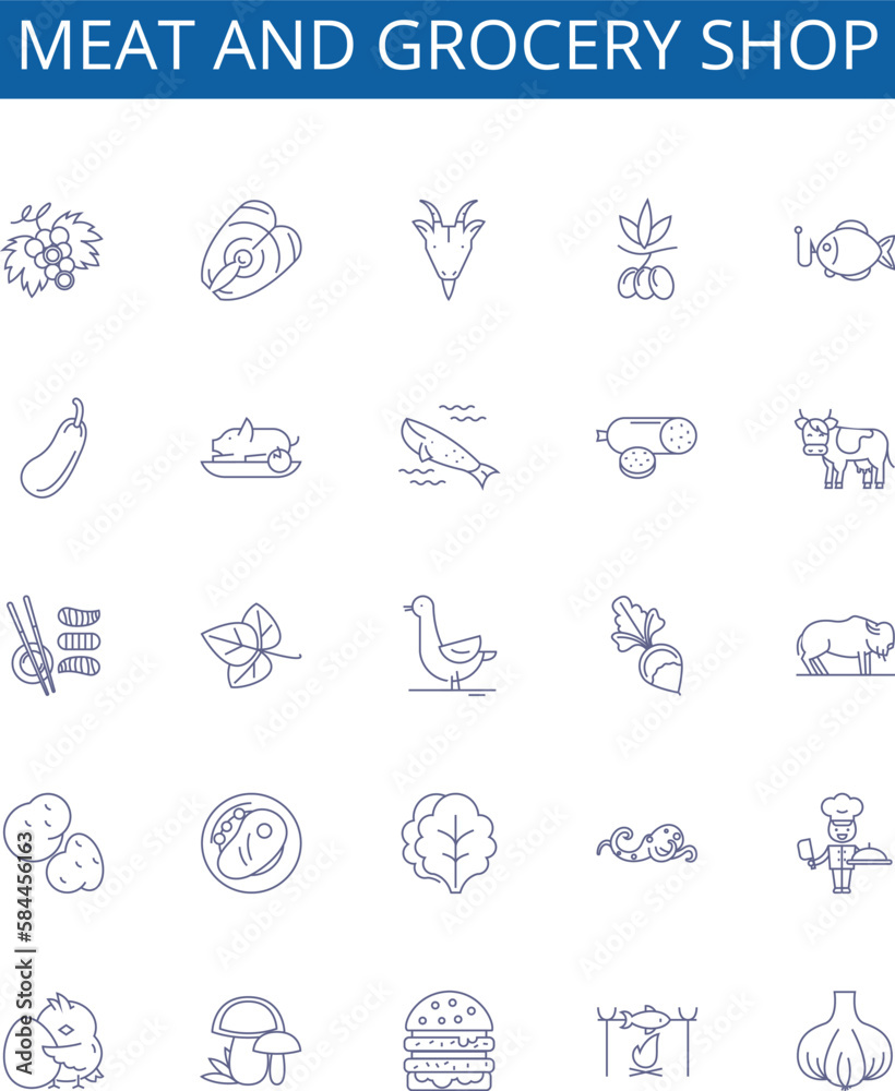 Meat and grocery shop line icons signs set. Design collection of ...