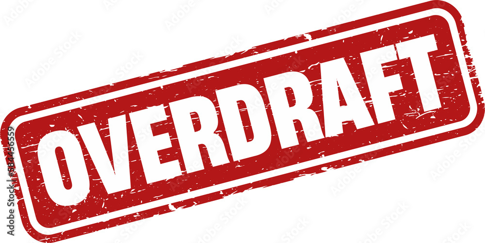 Overdraft grunge rubber stamp. Vintage old red color texture frame ...