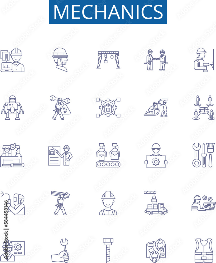 Mechanics line icons signs set. Design collection of Automotive ...