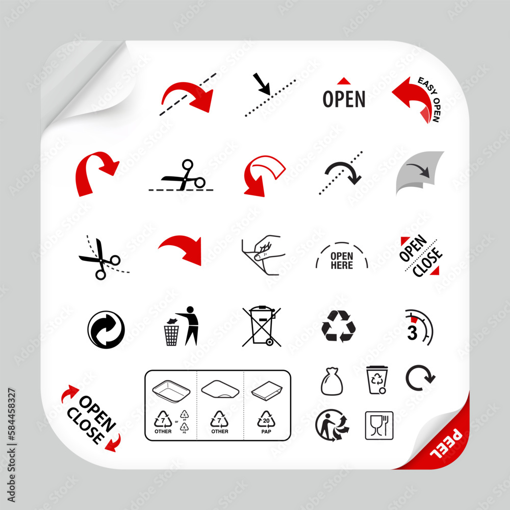 Tray container icons set. Vector illustration. Set for packs, shows the ...