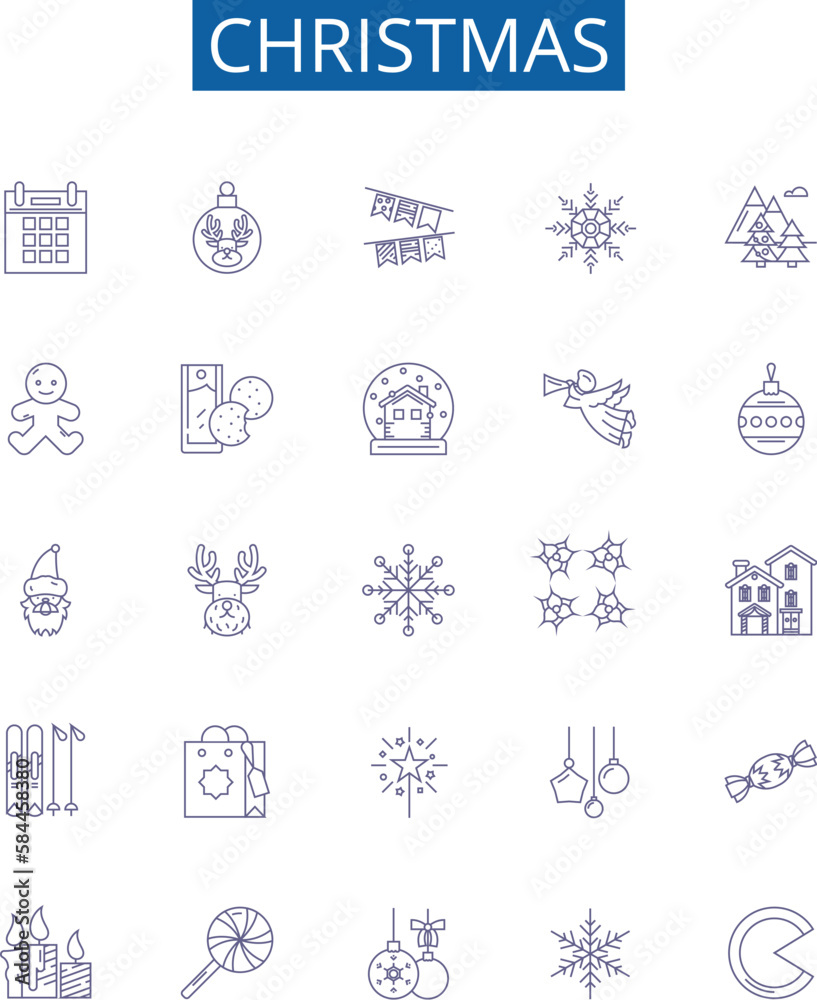 Christmas line icons signs set. Design collection of Yule, Noel, Santas ...