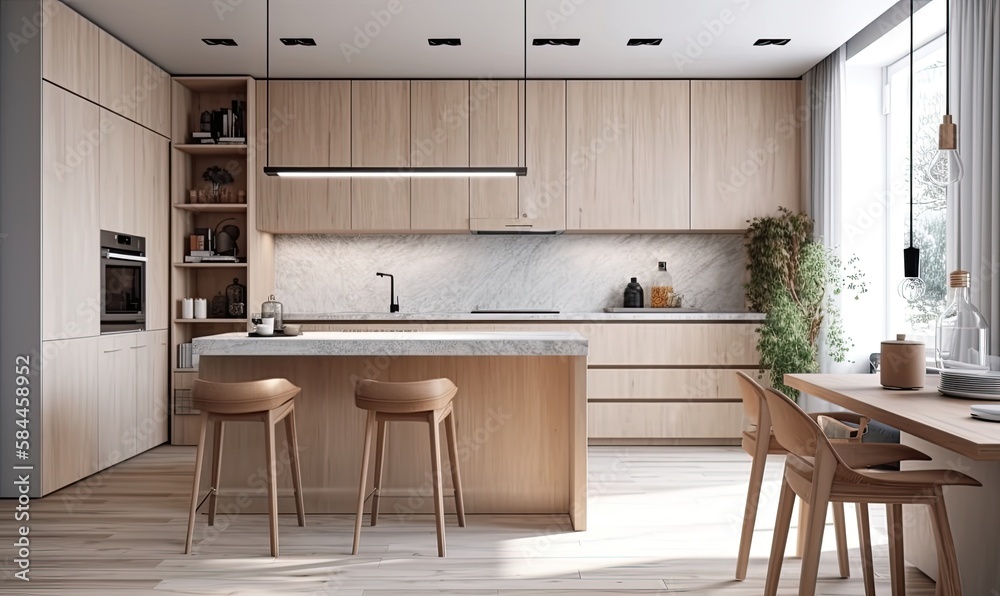Stylish modern kitchen in a light Scandinavian style, generative AI ...