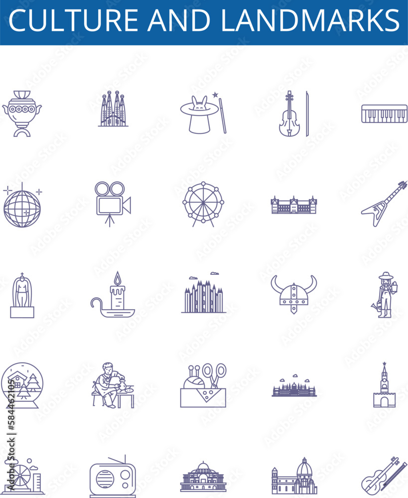 Culture and landmarks line icons signs set. Design collection of ...