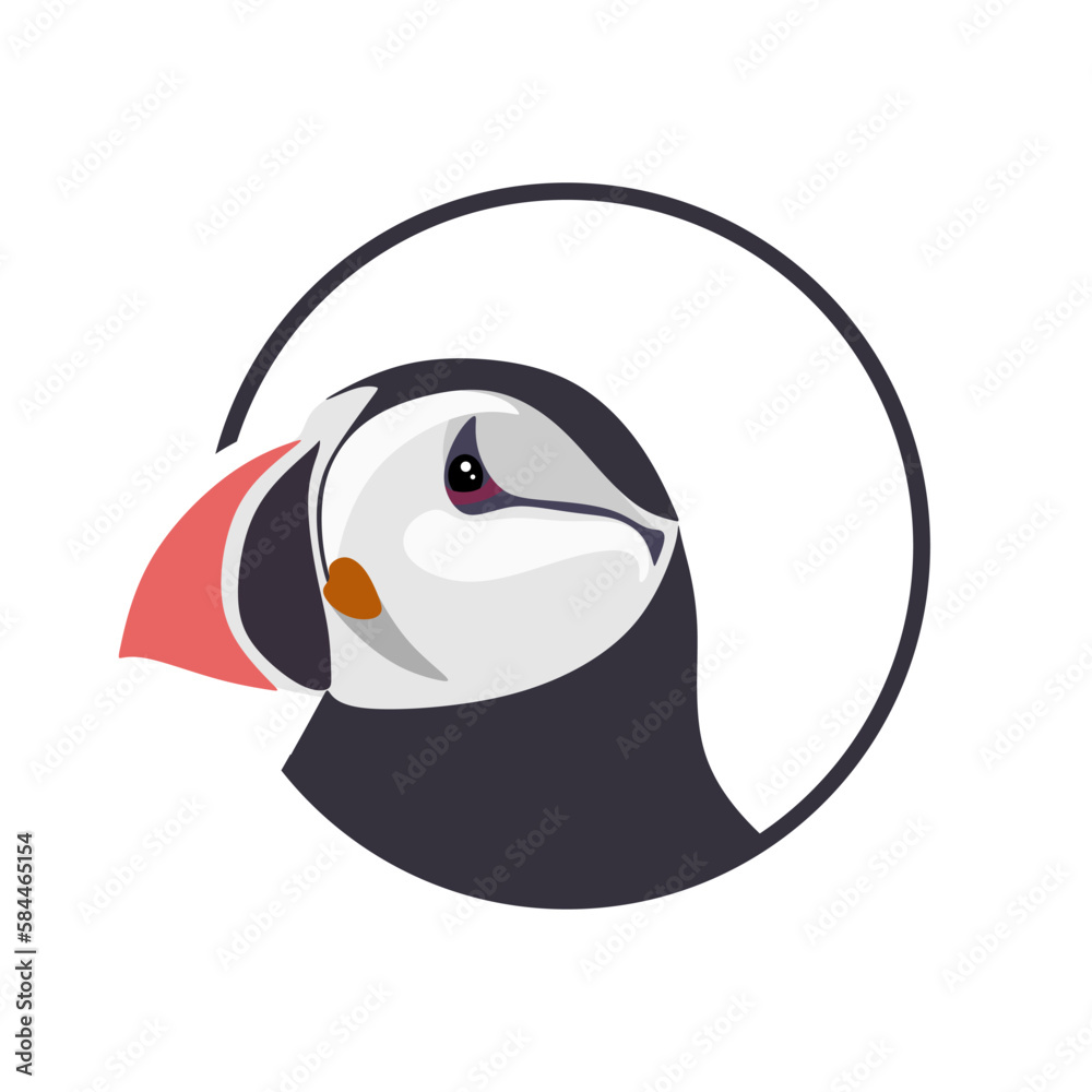 Atlantic Puffin bird cartoon style. Puffin bird head flat vector ...