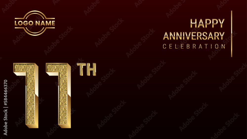 11th Anniversary template design concept with golden number. Vector ...
