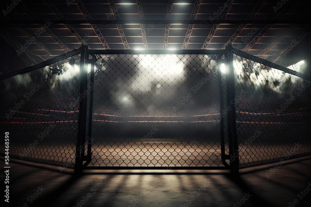 Fighting arena with grid and searchlights for battles mixed martial ...