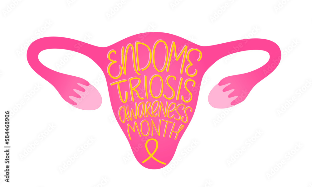 Endometriosis awareness month banner. Uterus with handwritten text with ...