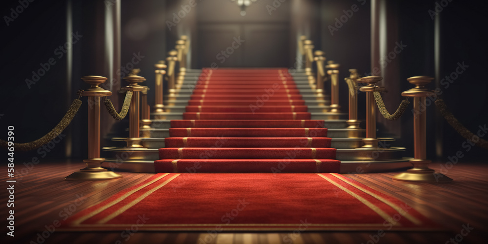 Red carpet and ceremonial VIP staircase, close up. VIP luxury entrance ...