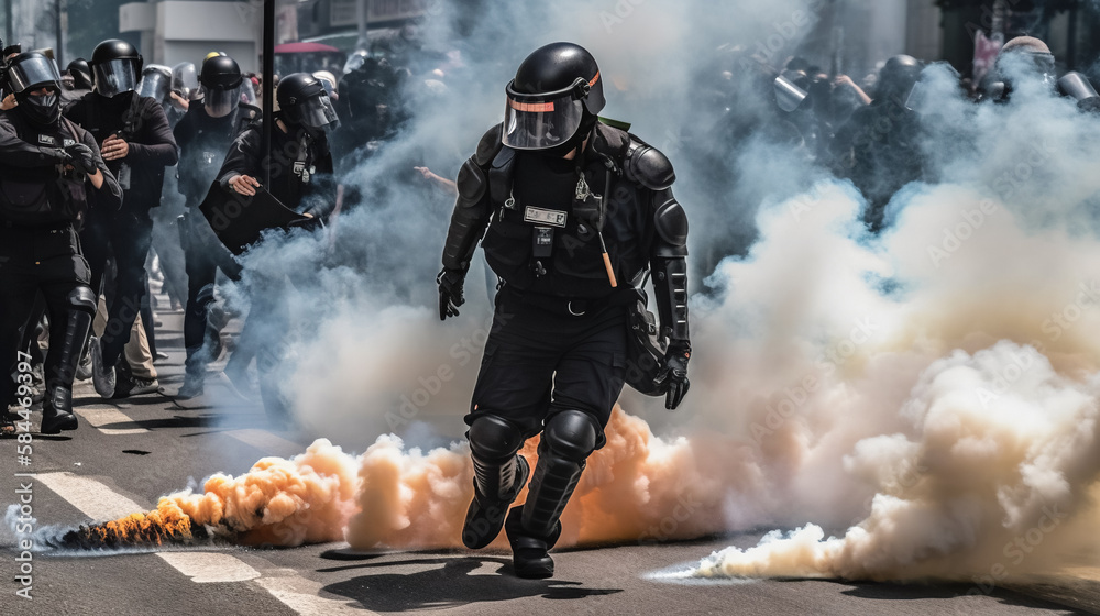 Police riot police protecting the peace of the city. digital ai art ...