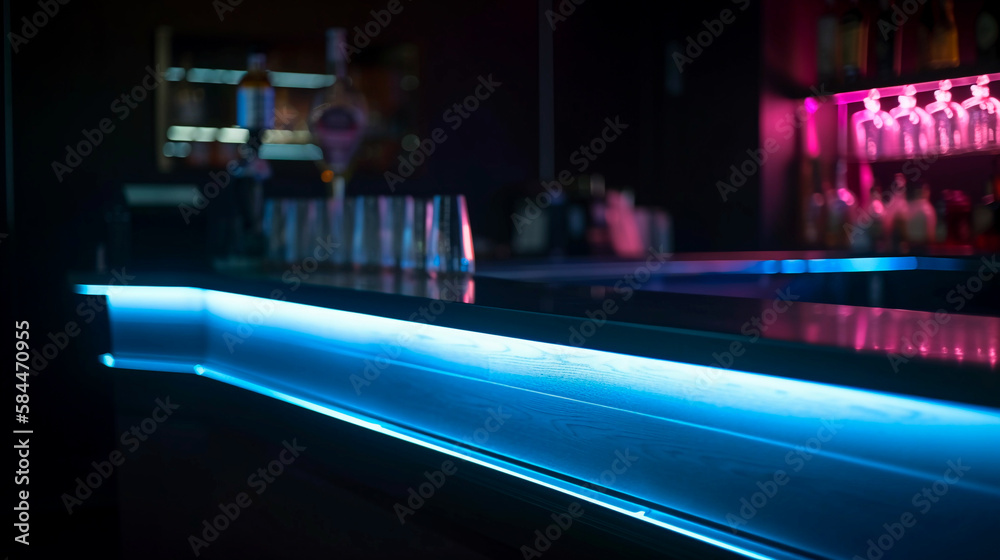 Bar counter with neon lighting blurred background bar . Generative AI ...