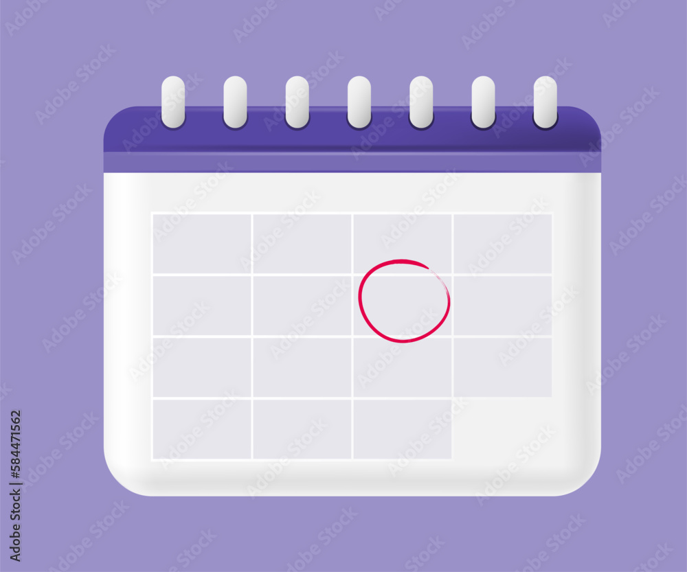 3D reminder in calendar on purple background. notifications page with ...