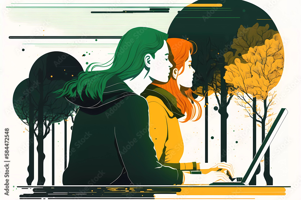 Business, Management and Marketing Concept, two working women watching ...