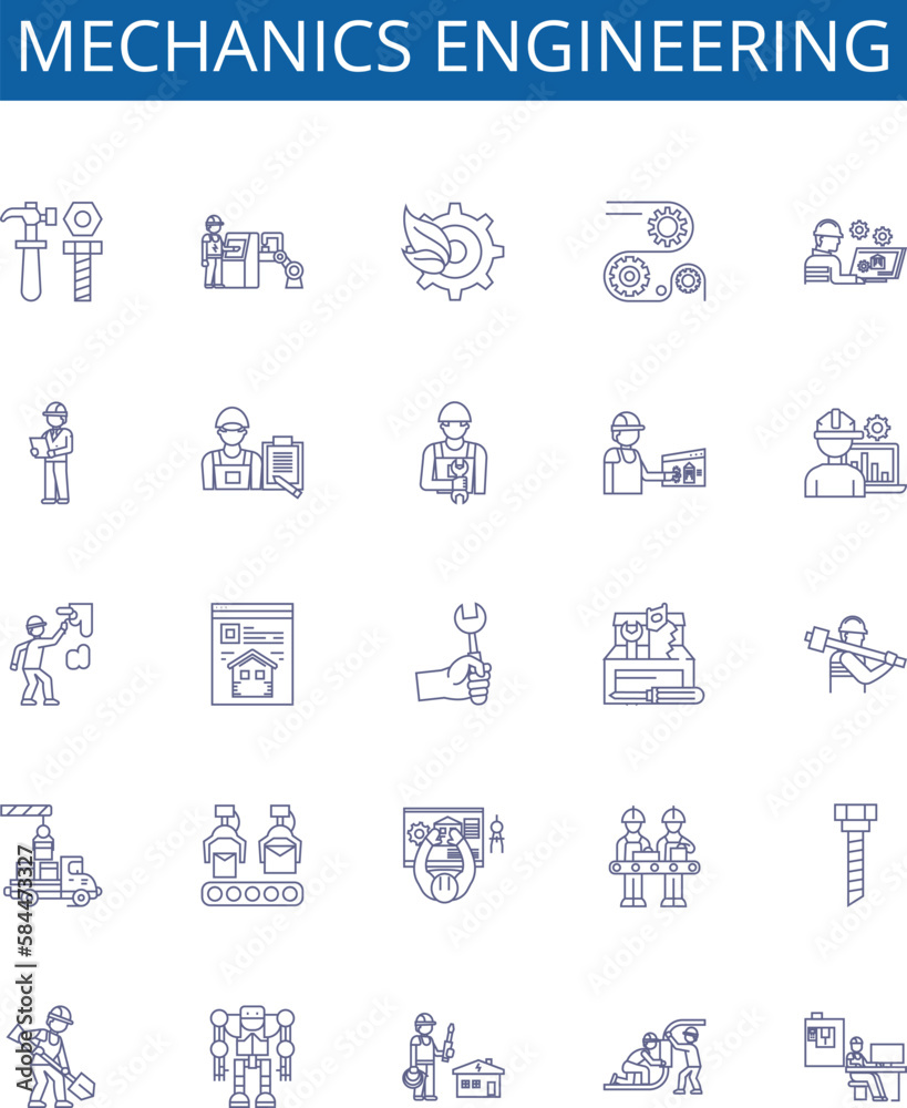 Mechanics engineering line icons signs set. Design collection of ...