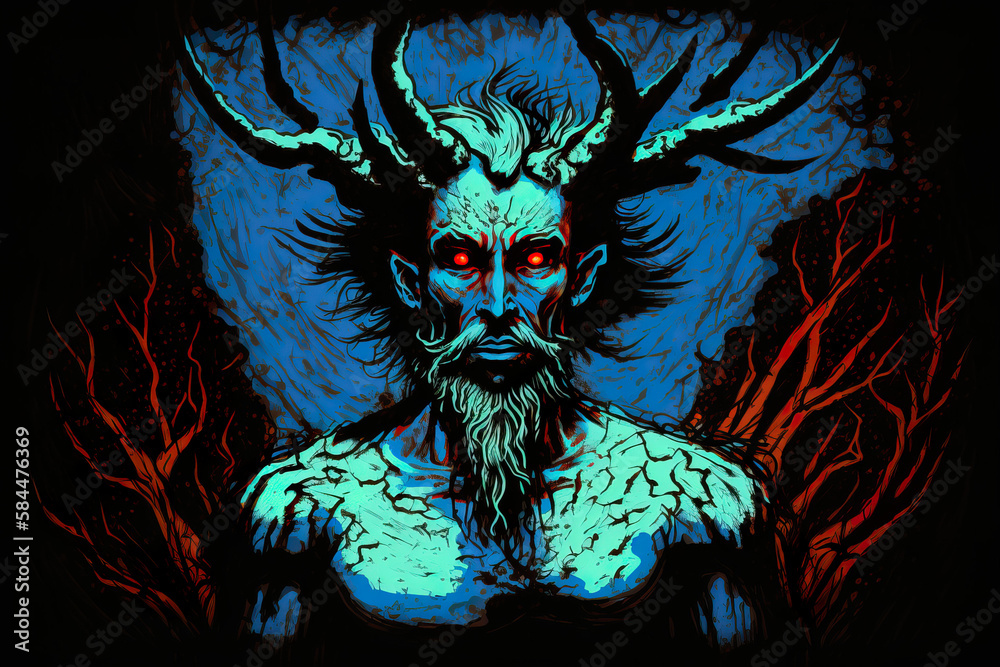 Native American-inspired Wendigo with Antlers and Glowing Eyes ...