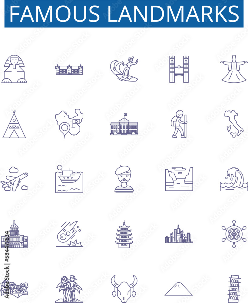 Famous landmarks line icons signs set. Design collection of Monument ...