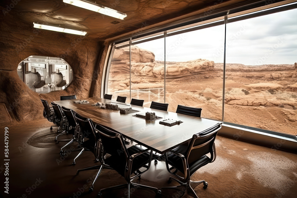 The Future of Luxury: Meeting Room with a View of Mars. Generative Ai ...