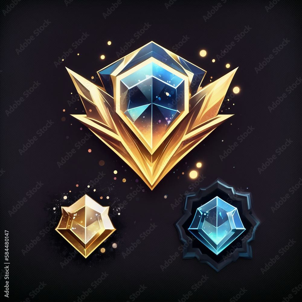 3d badge render, medal of honor, diamond medal, bronze medal, silver ...
