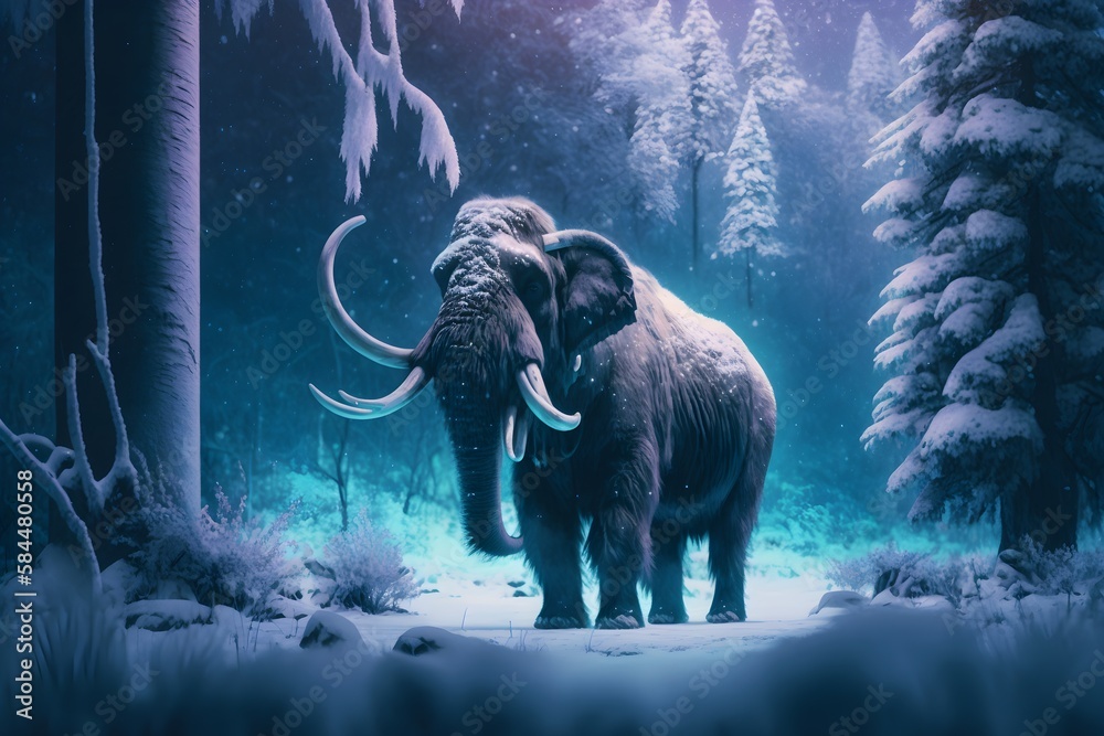 Woolly Mammoth in a prehistoric snowy forest | Ai Generated Ice Age ...
