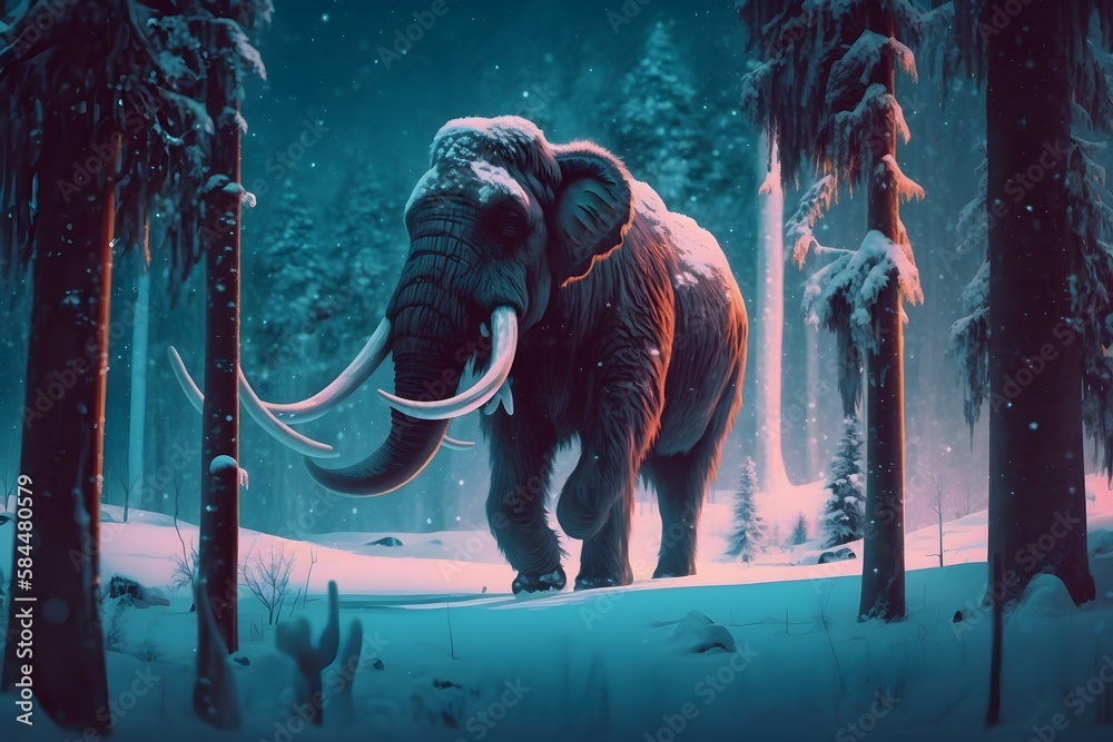 Woolly Mammoth in a prehistoric snowy forest | Ai Generated Ice Age ...