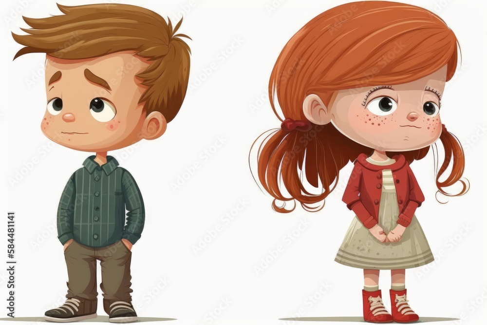 Drawing illustration of a boy and girl during school days with a white ... Drawing illustration of a boy and girl during school days with a white ...