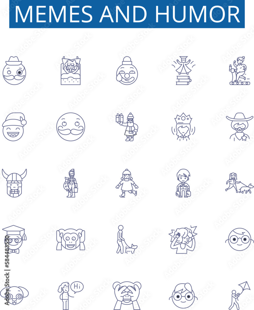 Memes and humor line icons signs set. Design collection of Memes, Humor ...