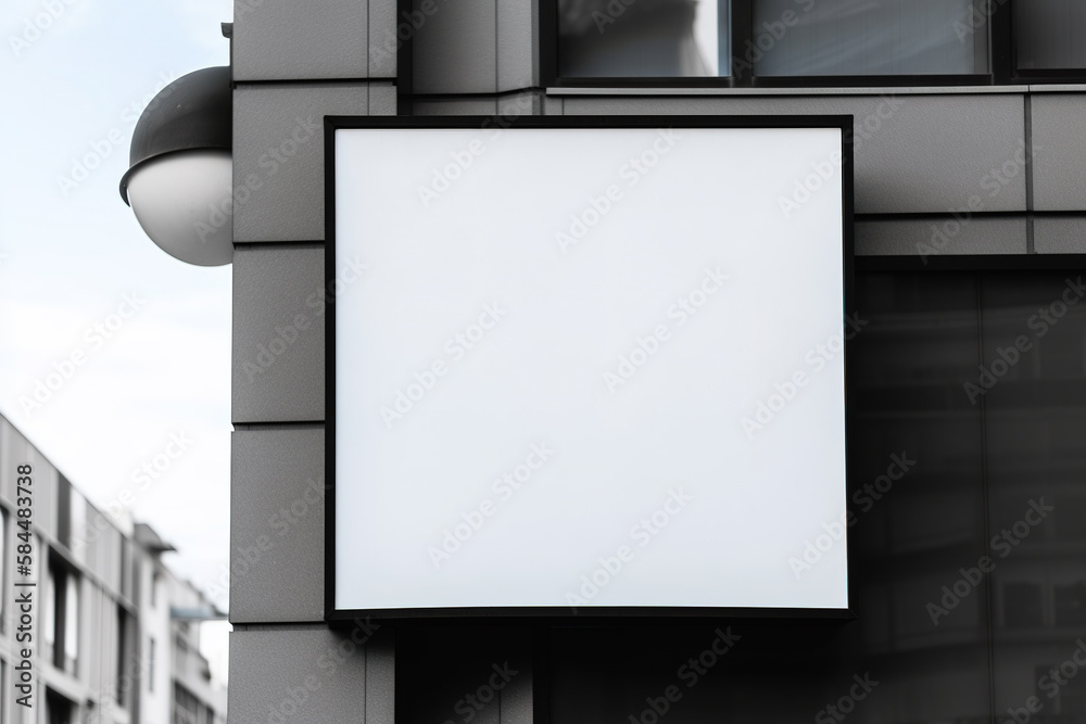 Blank white minimal square shop signboard mockup for advertising panel ...