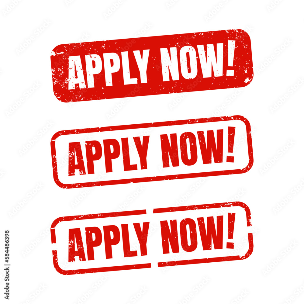 Apply Now Button Set Vector, Text With Red Grunge Frame for Button ...