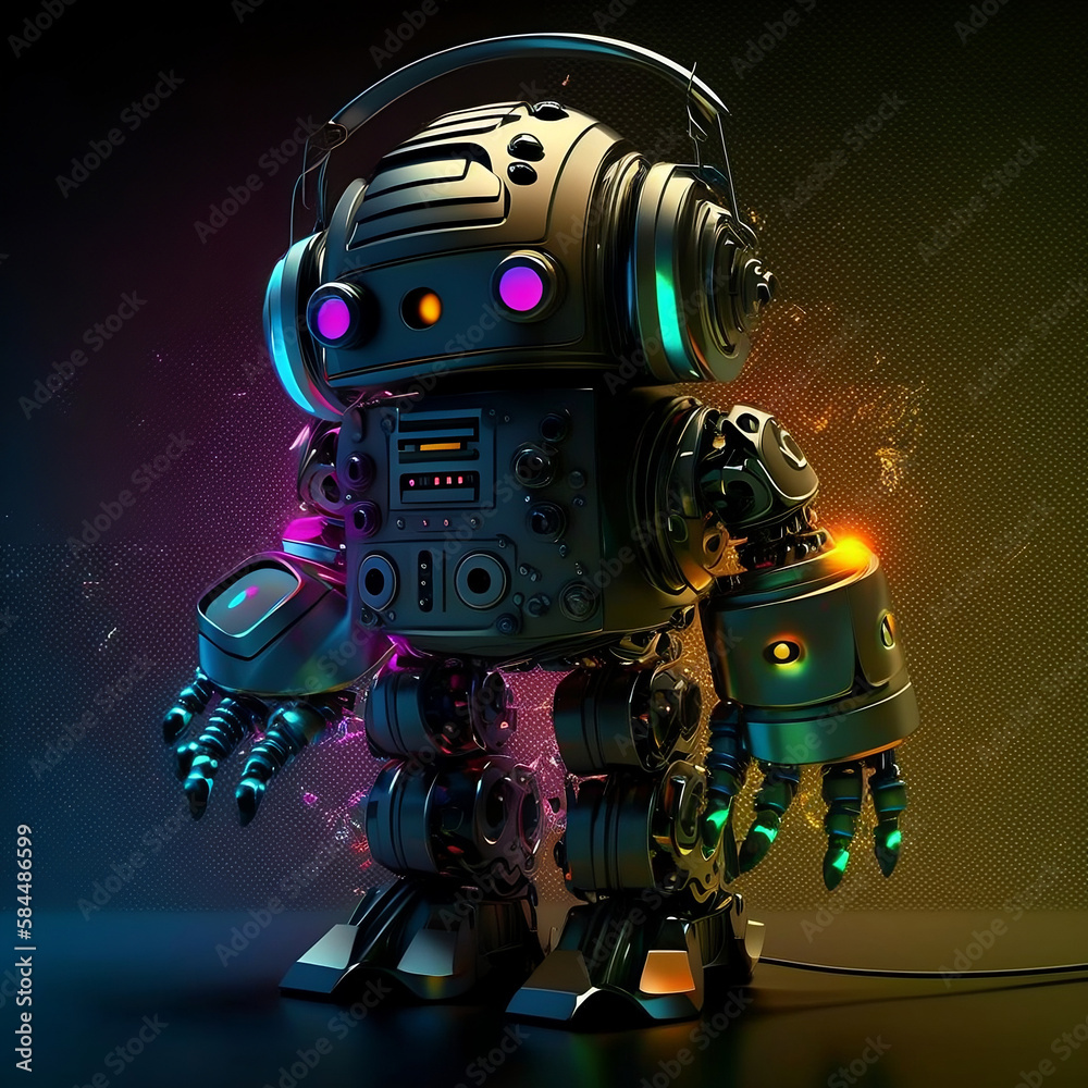 Mechanic 3D Robot with Headphones, Clean Art, Backdrop, Background ...