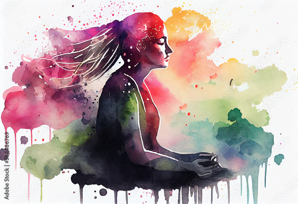 Watercolor meditation and mindfulness lifestyle concept art, spiritual ...