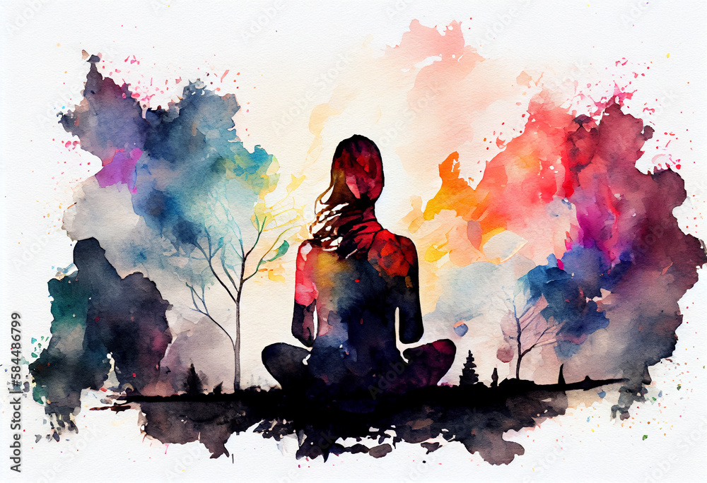 Watercolor meditation and mindfulness lifestyle concept art, spiritual ...