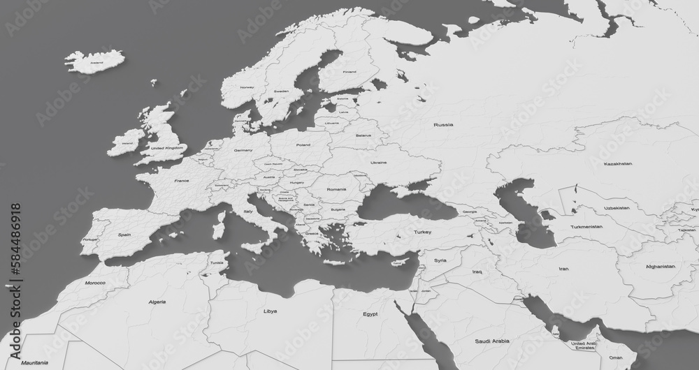 3d map of Europe with borders on the gray background. Political map of ...