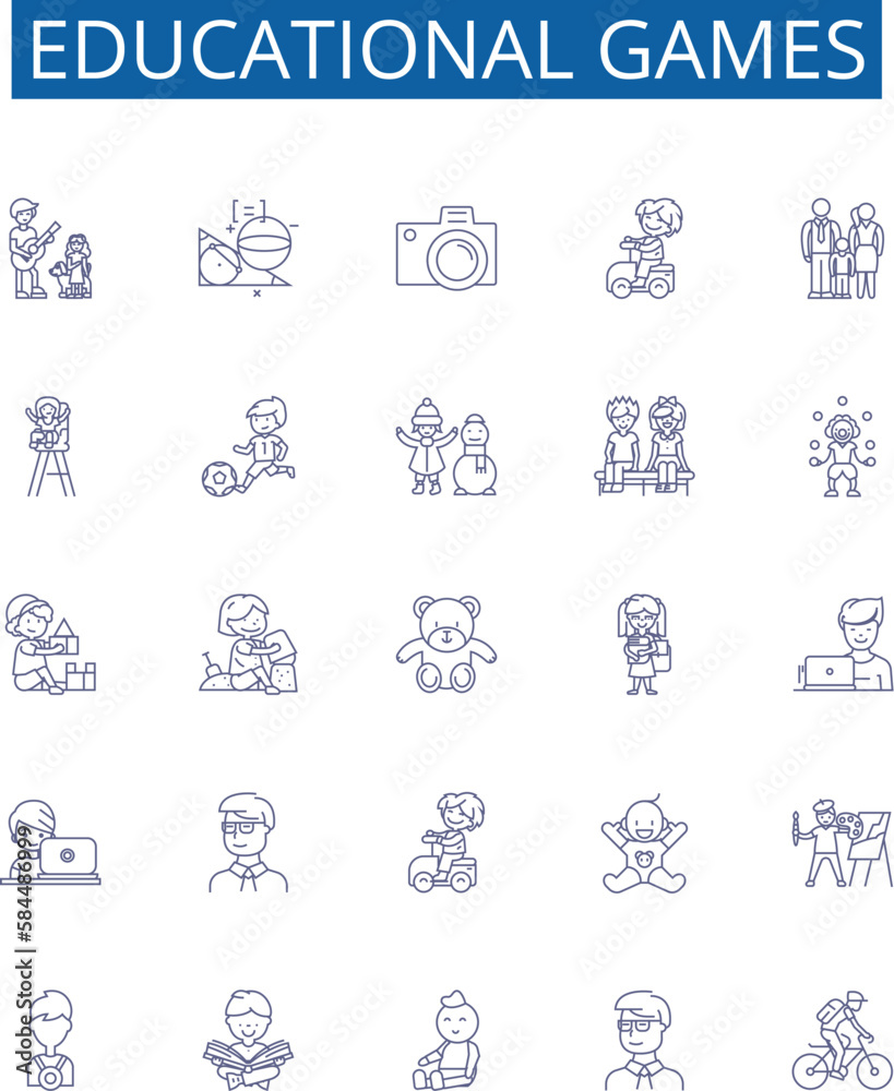 Vetor de Educational games line icons signs set. Design collection of ...