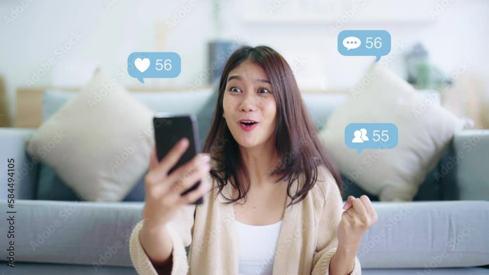 Vidéo Stock Beauty cute influencer girl using smartphone and social ...