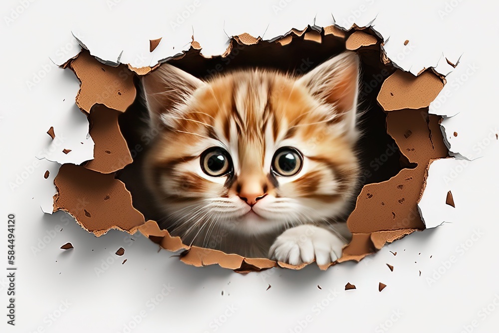 cat isolated on white background with ripped paper side Generative AI ...