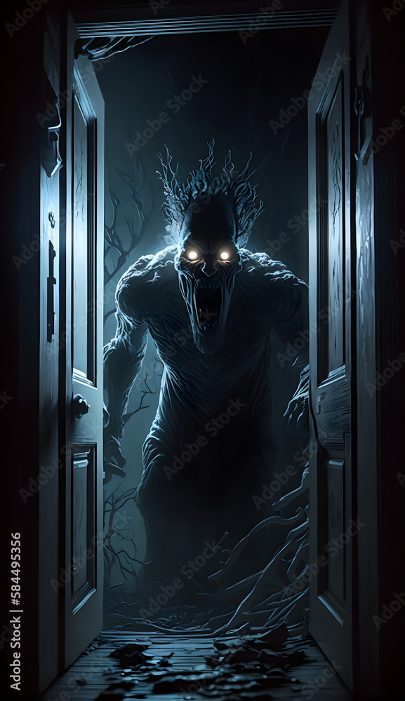 scary bogeyman, monster coming out of the closet. Generative AI Stock ...