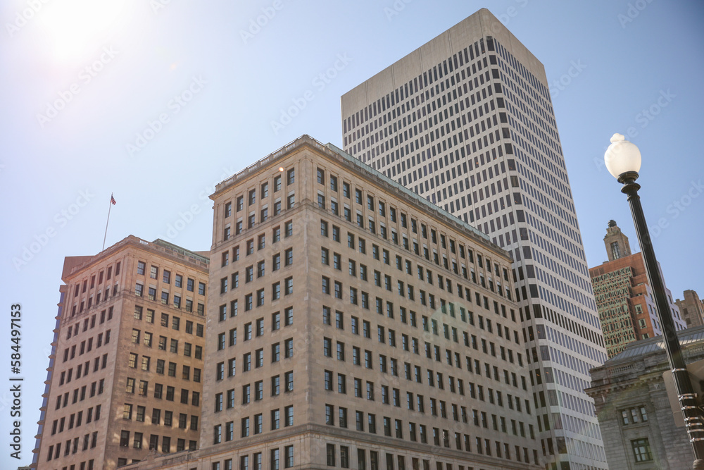 skyscraper's towering structure and old-fashioned architecture ...