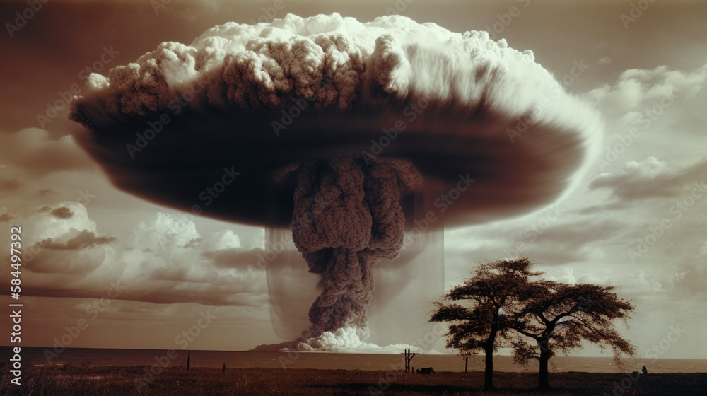 A mushroom cloud from a nuclear explosion. AI generated. Stock ...