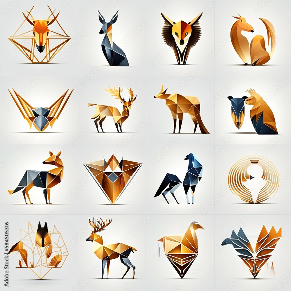 Vector Animals logos collection. Animal logo set. Geometrical abstract ...