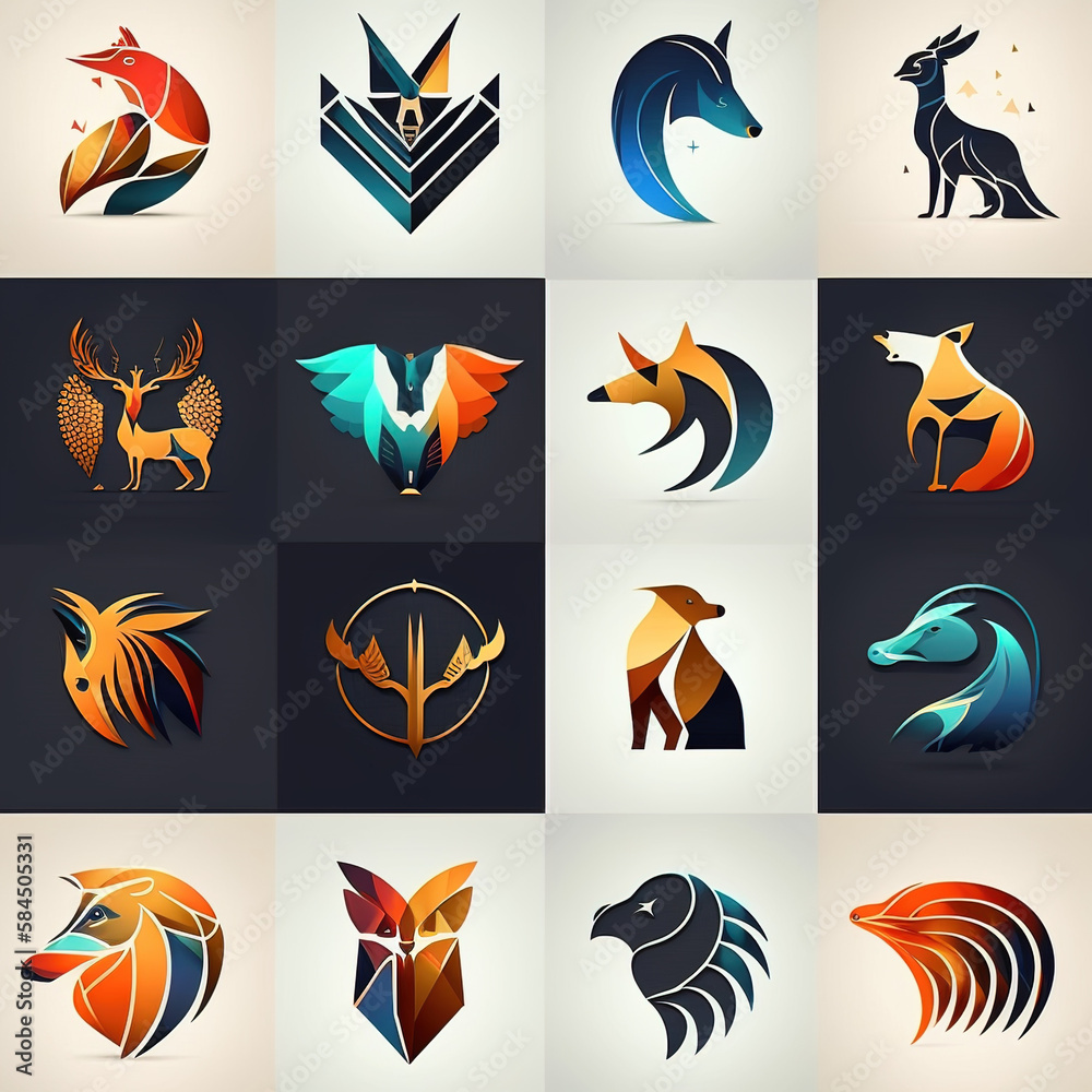 Vector Animals logos collection. Animal logo set. Geometrical abstract logos. Icon design Stock ...