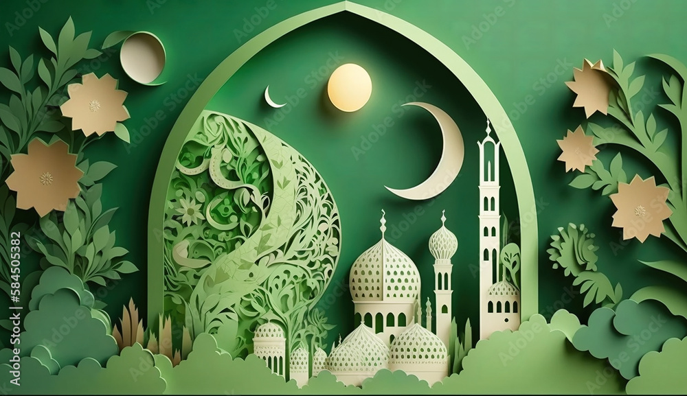 eid al fitr illustration from papercut art created with generative AI ...