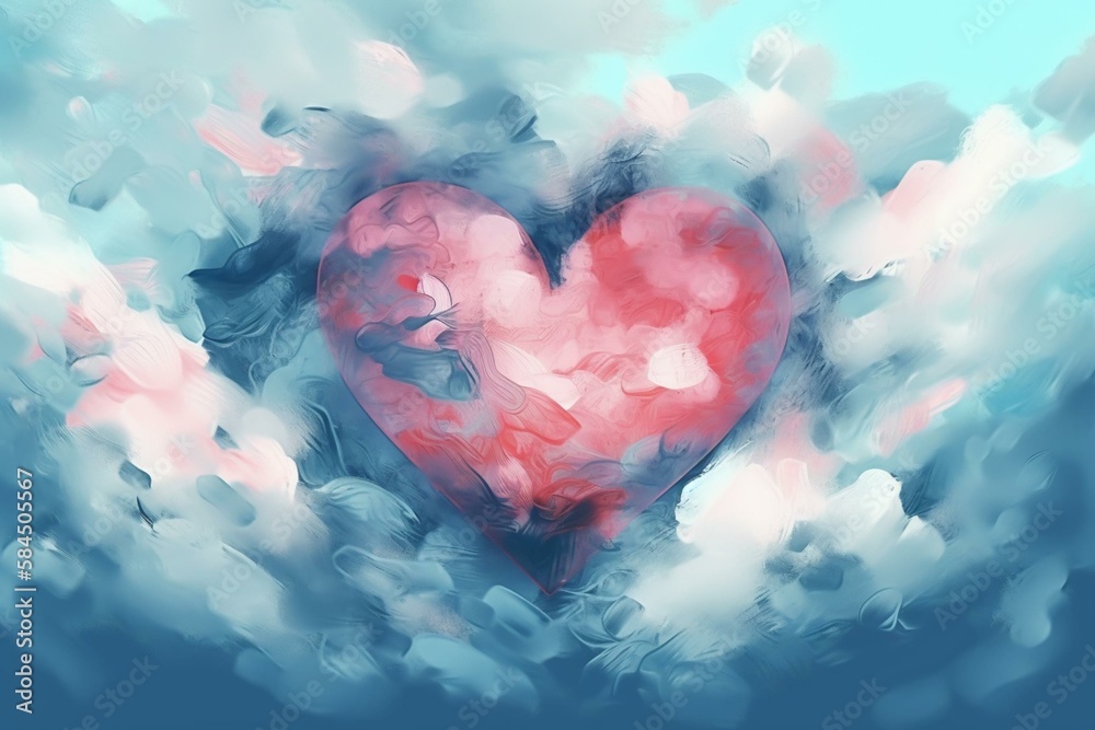 Clouds in a shape of heart floating in the sky, abstract happy valentines day love themed ...