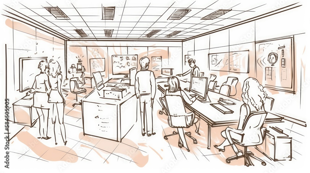 An illustration of women in the workplace in positions of authority ...