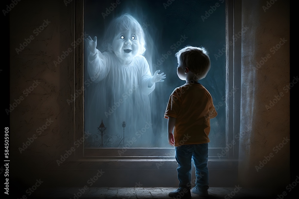 child seeing ghost created using AI Generative Technology Stock ...