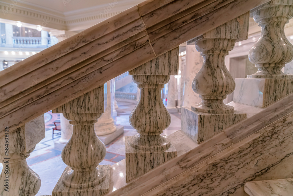 BOISE, IDAHO - CIRCA JUNE, 2022: White marble baluster in the daho ...