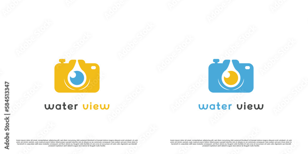 Water camera logo design illustration. The idea of a camera and water ...